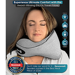 SNUGL Neck Travel Pillow - Memory Foam Airplane Pillow - Flight Pillow | Neck Support Travel Pillow with Carry Bag & Clip | Neck Pillows for Sleeping Travel Plane | Flying Travel Essentials - Grey