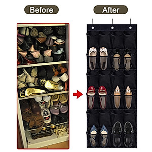 Bofoho Over the Door Shoe Organizer - Mesh Door Shoe Organizer with 24 Pockets and Hooks for Space Saving, Shoe Organizer Door Hanger for Shoes, Hanging Shoe Organizer (Black)