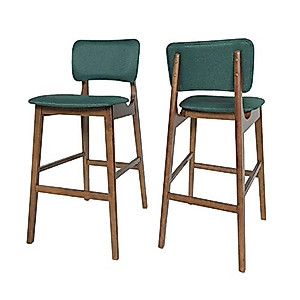 Christopher Knight Home Luella 42" Wooden Bar Chair with Fabric Seats (Set of 2), Dark Green and Walnut Finish