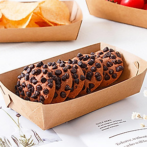 200 Pack Brown Kraft Paper Food Trays, 2 Lb Disposable Paper Food Boats, Kraft Paper Food Serving Tray, Greaseproof Paperboard Food Container for French Fries, Snacks, Nachos, Tacos, Picnic, Party