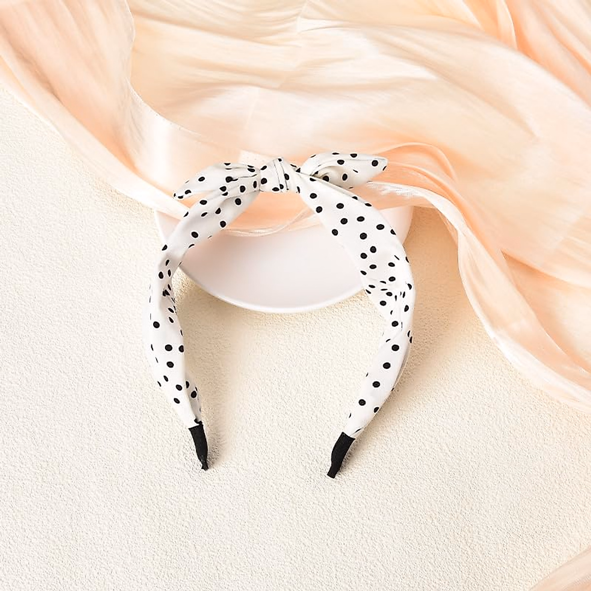 Kilener Rabbit Ears Headband for Women in White Polka Dot Material, Non Slip, Vintage, Hair Styling, Hairband, Ideal Gift Choice