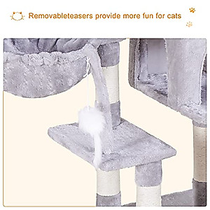 Heybly Cat Tree Cat Tower for Indoor Cats, Multi-Level Cat Furniture Condo with Scratching Board, Light Gray HCT012W