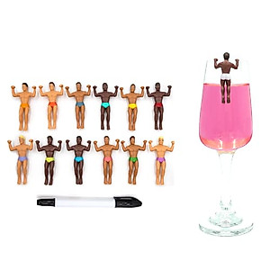 NPW Classic Themed Reuseable Glass Drink Markers, 12 Count, Multi Color