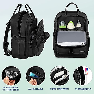 Mancro Diaper Bag Backpack for Men, Dad Diaper Bag for baby with multi-compartment, Waterproof Baby Travel Bag for working dads with Insulated Pockets, USB Charging Port, Stroller Straps, Black