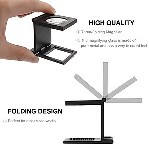 10X 28mm Mini Three-Folding Magnifier Zinc Alloy Pocket Magnifier Magnifying Glass with Scale for Textile Optical Jewelry Tool Pack of 5