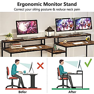 Tribesigns 93" Two Person Desk with USB Charging Port & Power Outlet, Large 2 People Computer Desks with Storage Hutch Shelves, Monitor Stand, Long Double Writing Study PC Gaming Table (Rustic Brown)