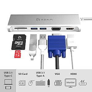 ADAM elements 5-in-1 USB C Hub - 4K USB C to HDMI - SD Card Reader - 2 USB 3.1 Ports - Portable, Durable Aluminum Case