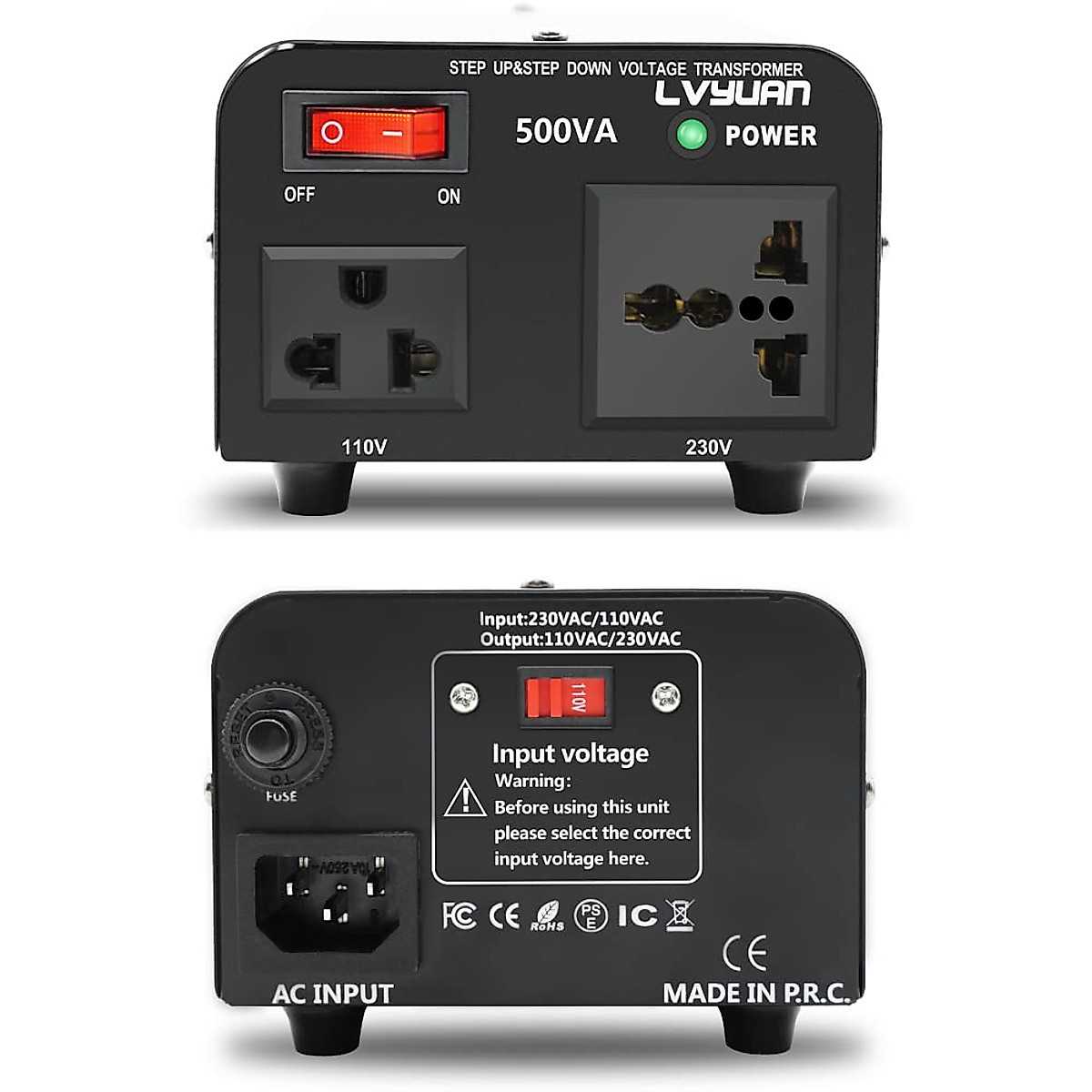LVYUAN Voltage Transformer Converter 500 Watt Step Up/Down Convert from 110-120 Volt to 220-240 Volt and from 220-240 Volt to 110-120 Volt with US Outlet, Universal Outlet, Circuit Breaker