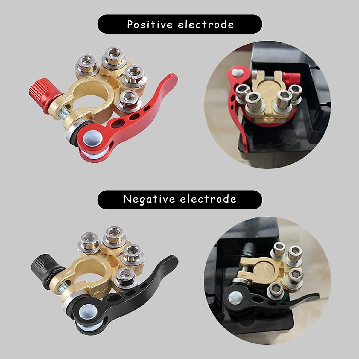 2PCS Car Battery Terminal Connector, Positive Negative Battery Cable Ends, Automotive Terminal Clamps Connectors, 4 Way Quick Release Disconnect Car Battery Terminal Compatible with Cars Vans Trucks