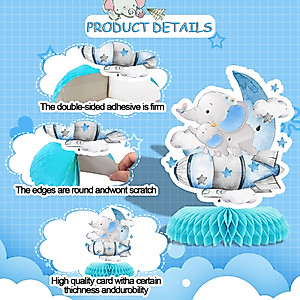 9 Pcs Elephant Baby Shower Honeycomb Centerpieces Party Decor for Boys,Cute Blue Elephant Honeycomb Balloons Star Moon Topper 3D Table Decoration for Kids Party Baby Shower Party Photo Props Supplies