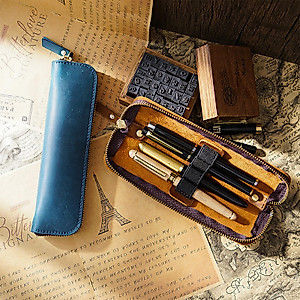 MIVLXLX Leather Pencil Case Organizer with Zipper Mini Portable Pen Bag, Stationery Storage (coffee)