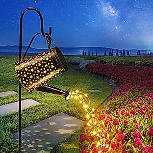 CrfSilky Solar Watering Can with Lights Outdoor Garden Decor Waterproof Star Solar Garden Lights for Table Deck Yard Lawn Patio Pathway Walkway Courtyard Party Decorations Gardening Gifts