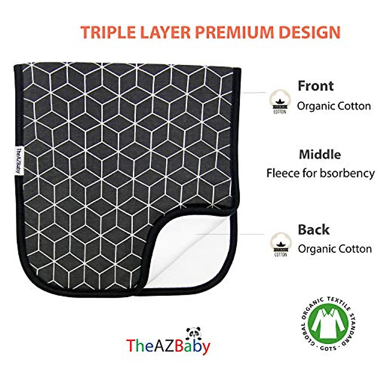 TheAZBaby Baby Burp Cloths for Boys and Girls 4 Pack, Large 21"x10", Triple Layer, 100% Organic Cotton, Thick, Soft and Absorbent Towels, Burping Rags for Newborns