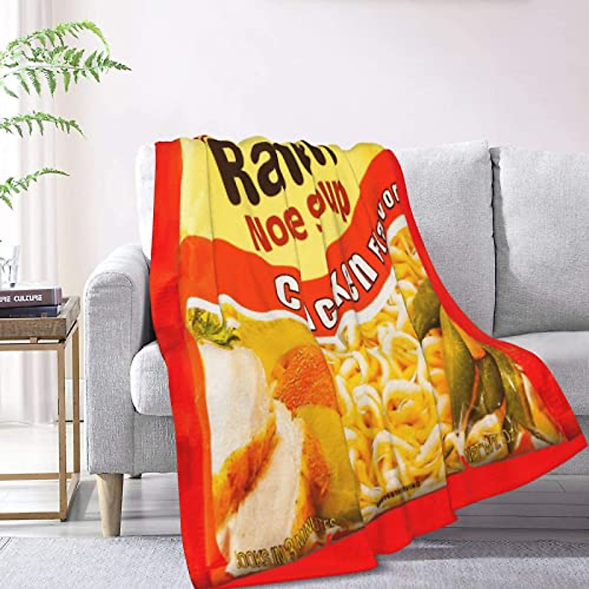 Ramen Noodle Soup - Beef Flavor Ramen Noodles Soup Throw Blanket Fuzzy Plush Fleece Instant Noodle Blankets Soft Cozy Microfiber Flannel Blanket for Couch Bed Decor Travel 50"X40"