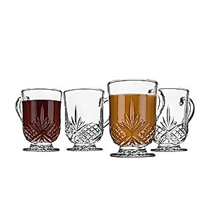 Godinger Coffee Mugs, Tea or Hot Water Glass Cups - Dublin Collection, Set of 4, 10 fluid ounces