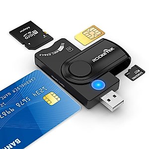 Smart Card Reader, 4 in 1 USB SIM Card Adapter, Identiv Credit ID CAC Card Reader Military, Common Access Card Reader, SIM/MMC/RS&4.0/SDHC/SDXC/SD/TF/Micro SD Card for Windows, Linux/Unix, MacOS X