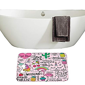 Amagical Cute Unicorn Ice Cream Pineapple Cherry and Other Items Pink Decor 16 Piece Bathroom Mat Set Shower Curtain Set Bath Mat Contour Mat Toilet Cover Shower Curtain 12 Hooks (Pink)