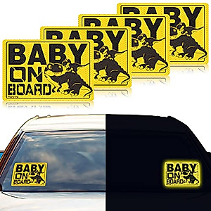 Honitra 4PCS Baby On Board Sticker for Cars, Waterproof Baby On Board Sign, Reflective Strip Baby On Board Sticker for Remind Driver, Dinosaur Pattern car stickers - Not Fade Easily, Baby On Board Need