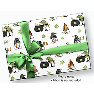 Stesha Party St Patricks Day Gnomes Wrapping Paper - Folded Flat 30 x 20 Inch (3 Sheets)