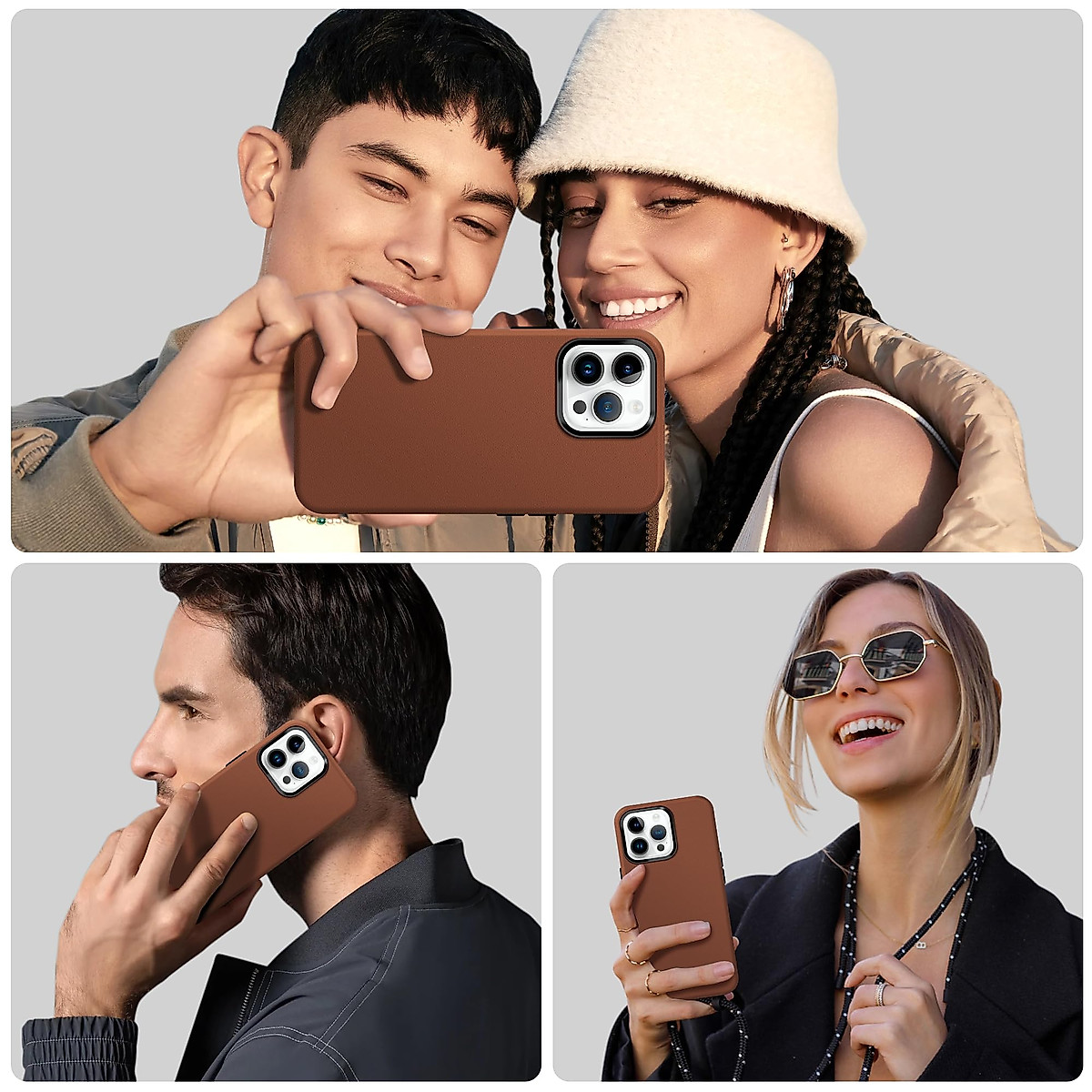 kingflag Vegan Leather Magnetic Case for iPhone 14 Pro Max Wireless Charging, MagSafe Compatible, Metal Buttons, Shockproof Protective Phone Case Cover for Women Men 6.7" (Rich Brown)