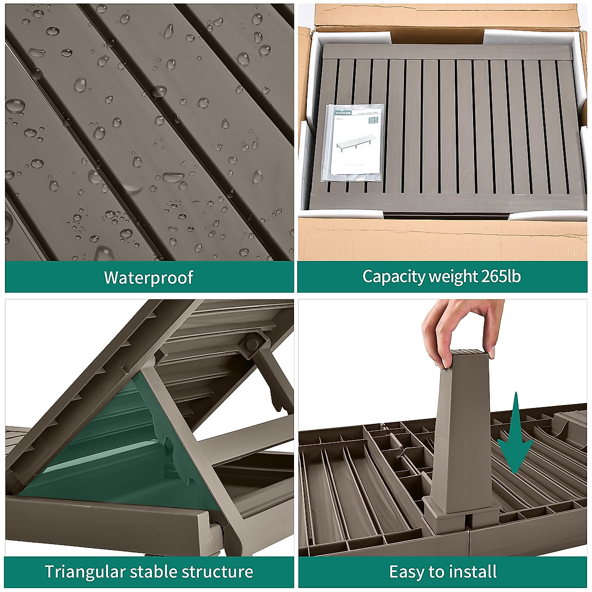 YITAHOME Patio Chaise Lounge Set of 2, Outdoor Chaise Lounge with Cushion & Adjustable Backrest for Backyard, Poolside, Lawn, Waterproof & Easy Assembly (Taupe)