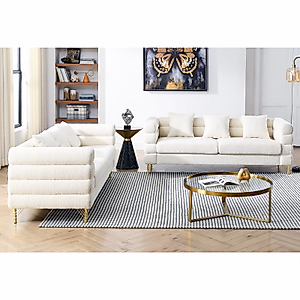 amervanito 81'' Oversized 3 Seater Sectional Sofa, Living Room Comfort Fabric Sectional Sofa - Deep Seating Sectional Sofa, Soft Sitting with 3 Pillows for Living Room,Bedroom,White Teddy