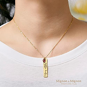 MignonandMignon Silver Custom Birthstone Necklace Birth Flower Name Personalized Gift for Her Bar Name Necklace for Mom Mothers Day Gift Floral Jewelry Handmade Jewelry -8N-FLBS-S