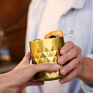 Viski Paragon Cocktail Tumbler Insulated Cocktail Cups, Insulated Rocks Tumbler Stainless Steel Whiskey Glasses with Ceramic Coating Gold 12oz Set of 1