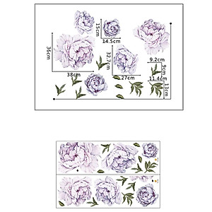 Gigicloud Peony Flowers Wall Stickers, 3D Purple Flower Wall Decals Peel and Stick Removable Wall Art Decor DIY Mural Wall Art Decor for Kids Room Living Room Bedroom Home Decoration