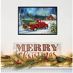 RUIHA Christmas Diamond Painting Kits,Winter Diamond Art Kit for Adults,Red Truck 5D Paint with Diamond Full Drill for Parents-Children Interrction,Wall Decor(12x16) (Snowy Night)