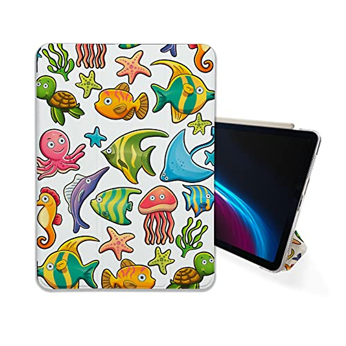 Cute Underwater World Ocean Fish case Compatible with iPad Mini Air Pro 7.9 8.3 9.7 10.2 10.9 11 12.9 inch Pattern Cover New 2022 2021 Trifold Stand 3 4 5 6 7 8 9 Generation 462 (10.2" 7/8/9 gen)
