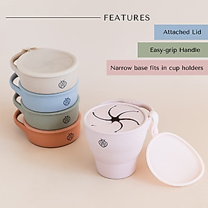 Boppabug | Toddler Snack Cup with Attached Lid | Collapsible Silicone Snack Container | Toddler Spill Proof Snack Catcher (Pebble)