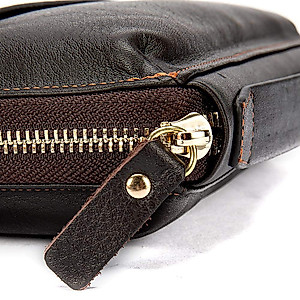 Real Leather Clutch Bags for Men Large Zip Around Genuine Leather Purse Vintage Retro Checkbook Handbag Coffee