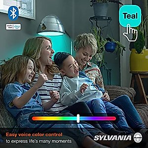SYLVANIA Bluetooth Mesh LED Smart Light Bulb, One Touch Set Up, A19 60W Equivalent, E26, RGBW Full Color & Adjustable White, Works with Alexa Only - 2 Count (Pack of 1) (75760)