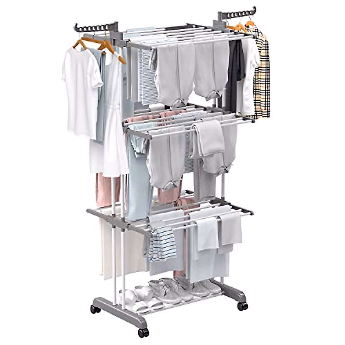 Winyousk [2023 Quality Upgrade Clothes Drying Rack, Movable 4-Tier Laundry Rack, Drying Rack Clothing with Casters Drying Clothes for Indoor/Outdoor, 67''H x 19''W x 30''L