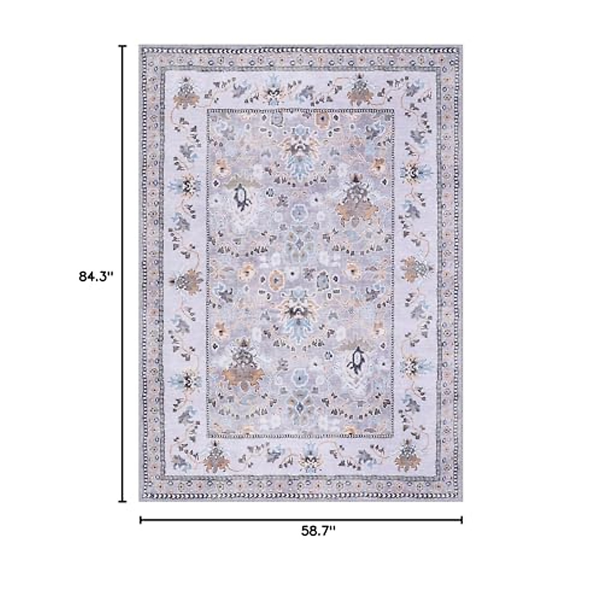 Lena Rug Floral Machine Washable Area Rug 5x7 for Living Room Bedroom Kitchen Dining Room Gray