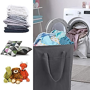 LotFancy 45L Slim Laundry Hamper with Handles, 22’’ Small Thin Laundry Hamper, Narrow Laundry Basket, Foldable Dirty Clothes Corner Bin, Storage Basket for Women Men
