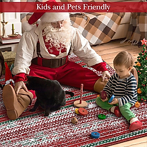 CAREMEE Christmas Rug 4x6 Machine Washable Bedroom Rug Holiday Decor Non Slip Throw Rug Soft Carpet Stain Resistant Accent Rug for Home Decor, Red