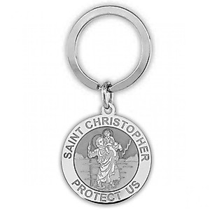 PicturesOnGold.com Stainless Steel Saint Christopher Religious Engravable Keychain 1 Inch X 1 Inch Round - Stainless Steel