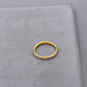 Vescence 18K Gold Plated Dainty Vertical Baguette Eternity Band | CZ Stacking Ring in Gold | Womens Gold Stackable Ring Promise Ring Wedding Jewelry Hypoallergenic [Size 6]