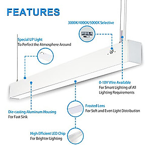 4FT 50W Direct Indirect LED Suspension Linear Light,LED Shop Light,CCT Selectable,Dimmable Office Lighting Fixture 5500lm,ETL Listed (White, 50W-1PACK)