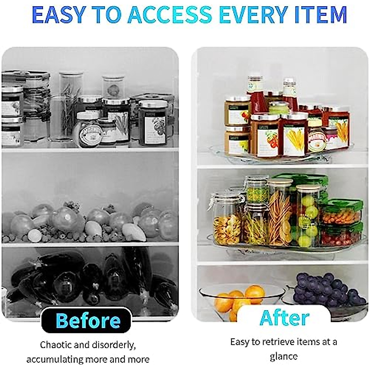 Lazy Susan for Refrigerator, 14'' Lazy Susan Turntable, Square Lazy Susan Fridge Organizer, Lazy Susan for Cabinet, Table, Pantry, Kitchen, Countertop (1PC)