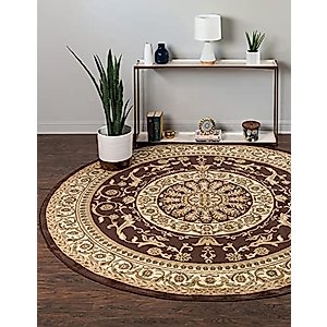 Unique Loom Versailles Collection Traditional Classic Medallion Floral Motif Area Rug (6' 0 x 6' 0 Round, Brown/ Ivory)