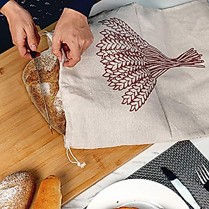 Linen Bread Bags, Pack of 4 Large and Extra Large Natural Unbleached Bread Bags, Reusable Drawstring Bag for Loaf, Homemade Artisan Bread Storage, Linen Bags for Food Storage, Ideal Gift for Bakers