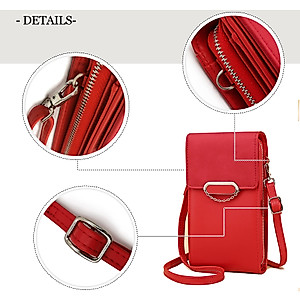 Aovtero Small Cell Phone Crossbody Purse for Women Mini Shoulder Handbag Wallet with Credit Card Slots (Red)