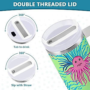 ODAWA 40oz Spill Proof Tumbler with Straw, Cartoon Sea Animals Double Insulated Tumblers with Lid and Straw