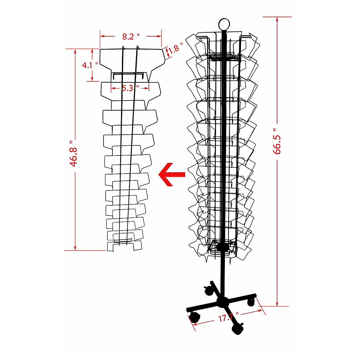 FixtureDisplays® 8" Wide Pocket (Fits 7x5", 44 Pockets) Horizontal Greeting Card Display Spinning Greeting Holiday Card Rack Floor Stand Pocket Size: 8"Wide X 7.5+"High 11712-BLACK-NPF-SL
