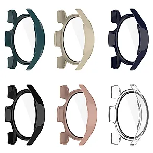 AISPORTS 2 Pack Bumper Case Compatible for Huawei Watch GT 3 46mm Screen Protector, Hard PC Case HD Clear Tempered Glass Film Anti-Scratch Full Coverage Protective Case Cover for Huawei Watch GT3 46mm