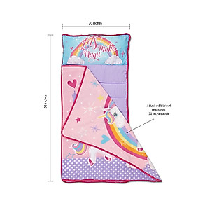 ECR4Kids Premium Folding Rest Mat, 3-Section, 2in, Sleeping Pad, Blue/Red and Funhouse Unicorn Kids Nap-Mat Set – Includes Pillow and Fleece Blanket