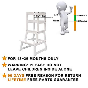 SDADI Kids Kitchen Step Stool with Safety Rail- for Toddlers 18 Months and Older, White LT01W